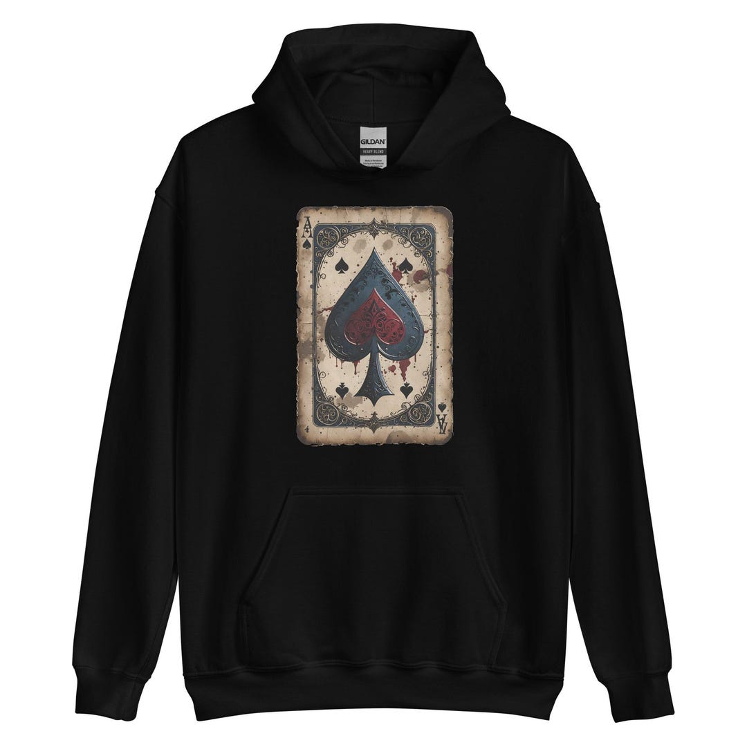Ace of Spades Playing Card Hoodie Hooded Top Mens Womens Unisex Poker ...
