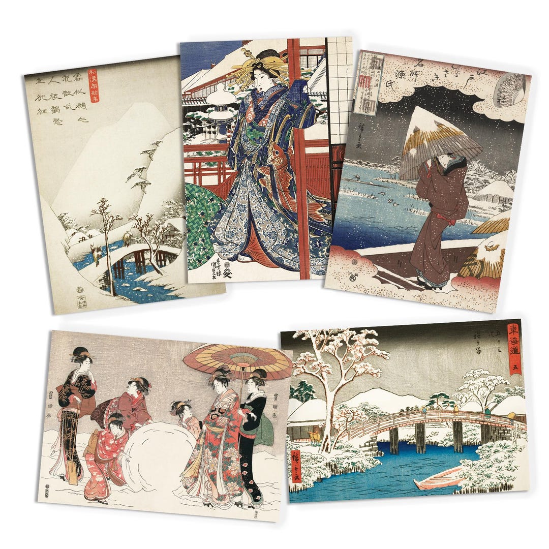 Japanese Ukiyo-e Art Greeting Cards Christmas Card Set Xmas New Year ...