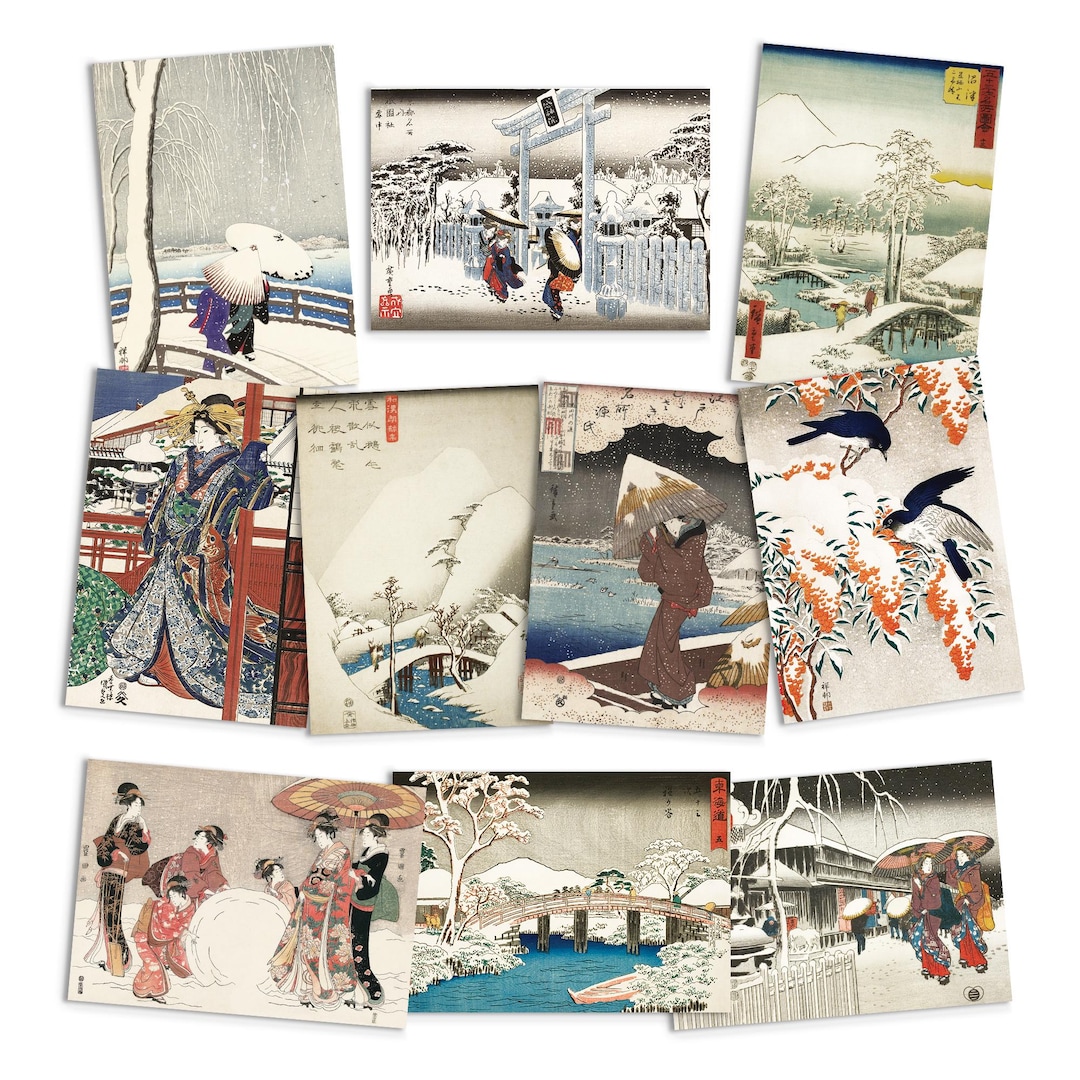 Japanese Ukiyo-e Art Greeting Cards Luxury Large Set of 10 - Christmas ...