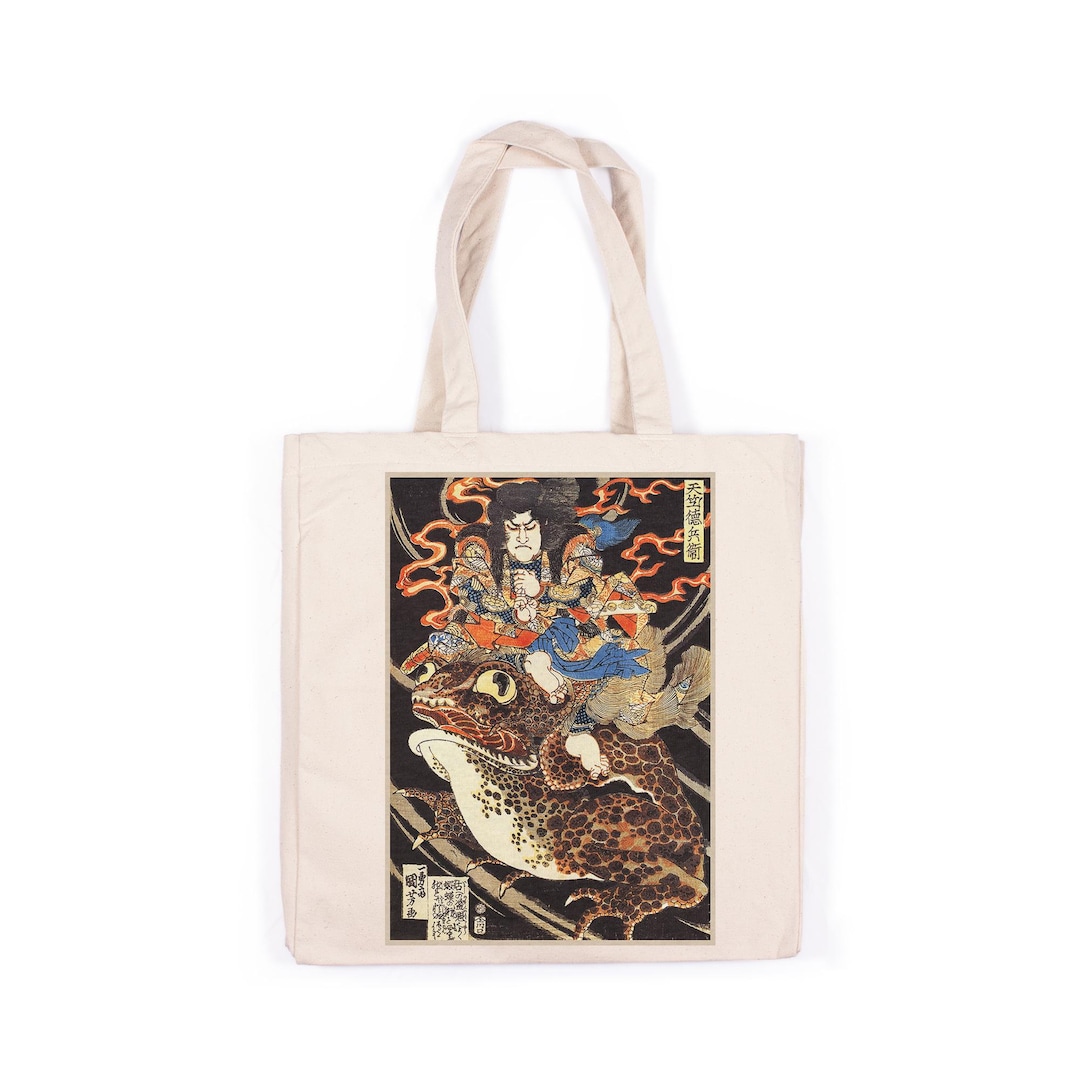 Japanese Samurai Toad Canvas Tote Bag Ukiyo-e Traditional Art Yokai ...