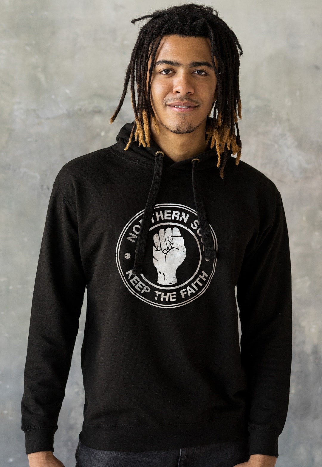 Northern Soul Keep the Faith Hoodie Fist Logo Burnout Distressed Retro ...
