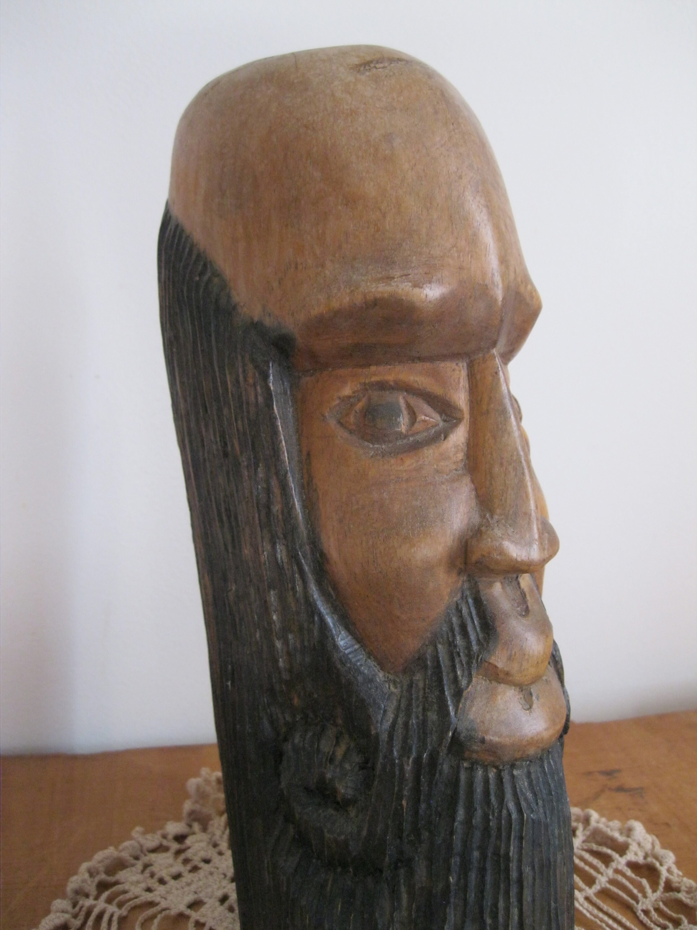 Vintage Jamaican Wooden Man Carving-bald Head,long Beard,split ...
