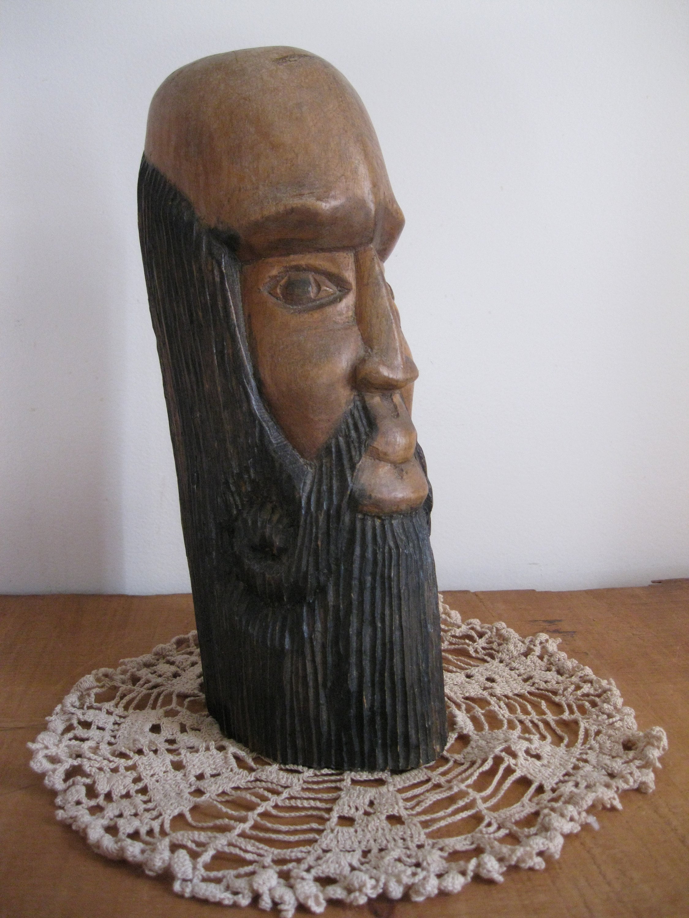 Vintage Jamaican Wooden Man Carving-bald Head,long Beard,split ...