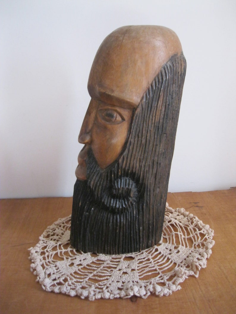 Vintage Jamaican Wooden Man Carving-bald Head,long Beard,split ...