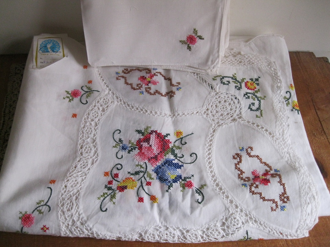 Vintage Elegant Embroidered Table Linen by Clever Fingers, (72" X 108 ...