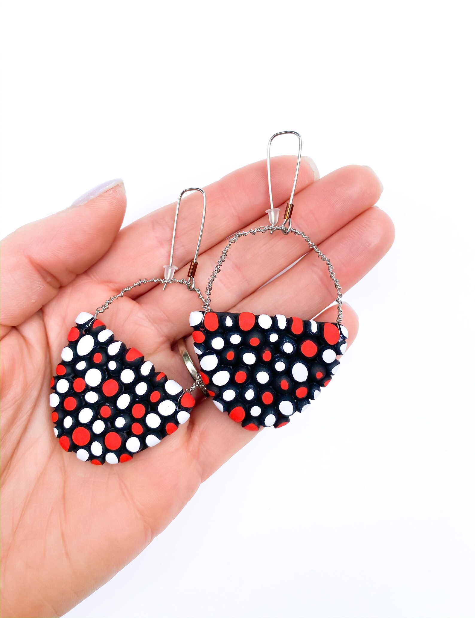 Polka Dot Earrings, Red Dot Earrings, Hypoallergenic Contemporary ...