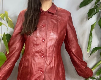 Cherry Red Leather Jacket - Etsy