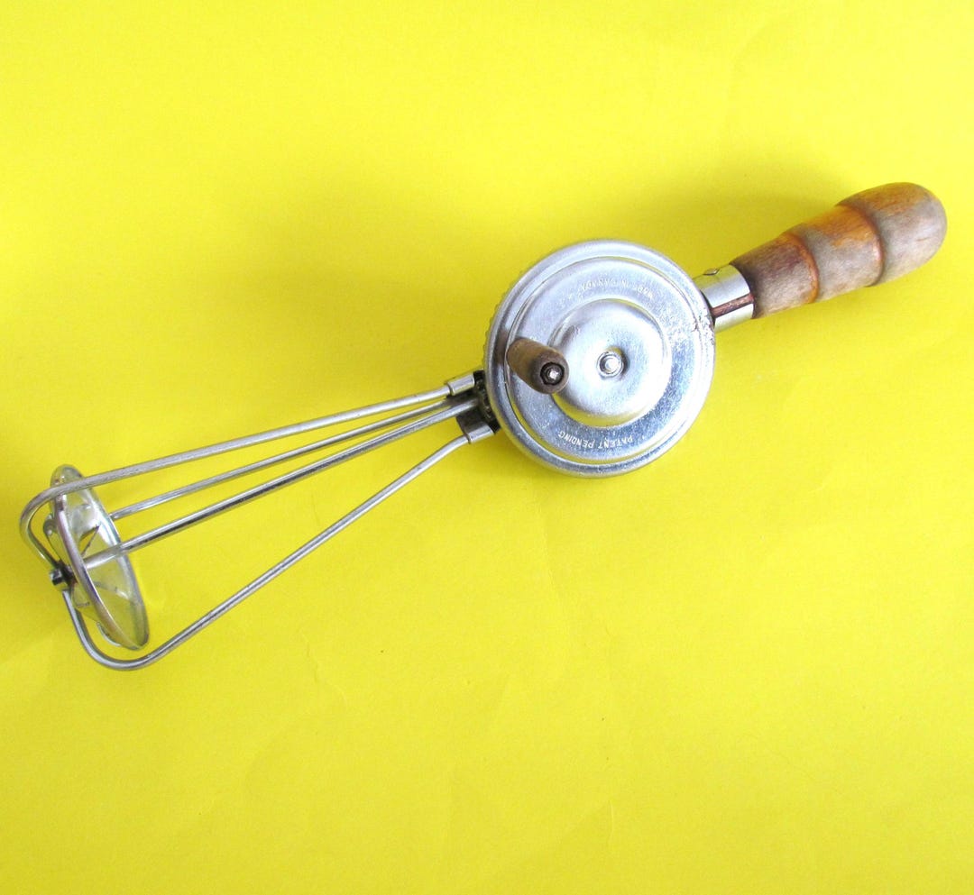 FISHER Rotary Hand Mixer Vintage Egg Beater Wooden Handle and Knob Made ...