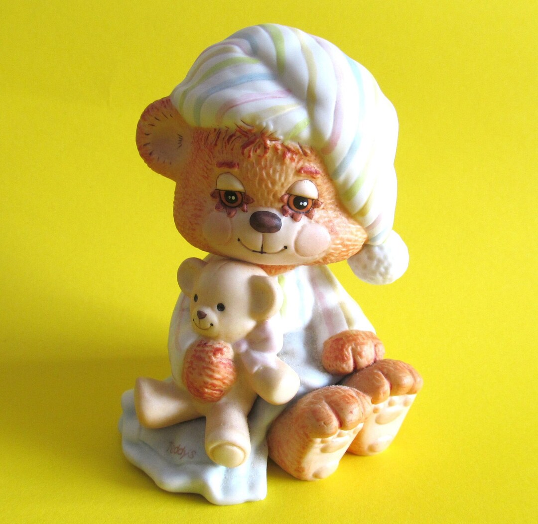 Enesco Teddy Beddy Bear Figurine Holding Teddy Bear Taiwan 1982 Morgan ...