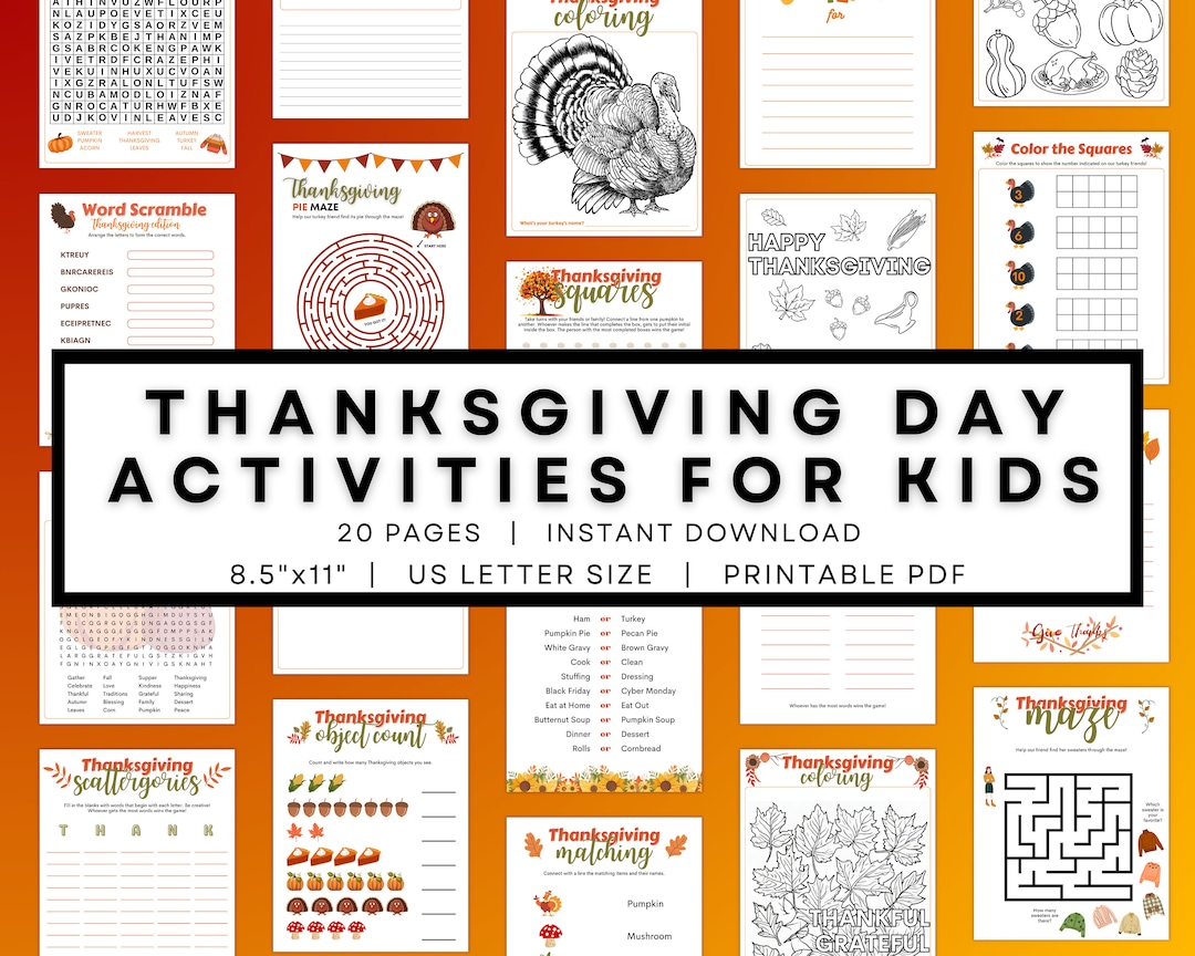 20 Pages Thanksgiving Activity Sheets for Kids- INSTANT DOWNLOAD ...