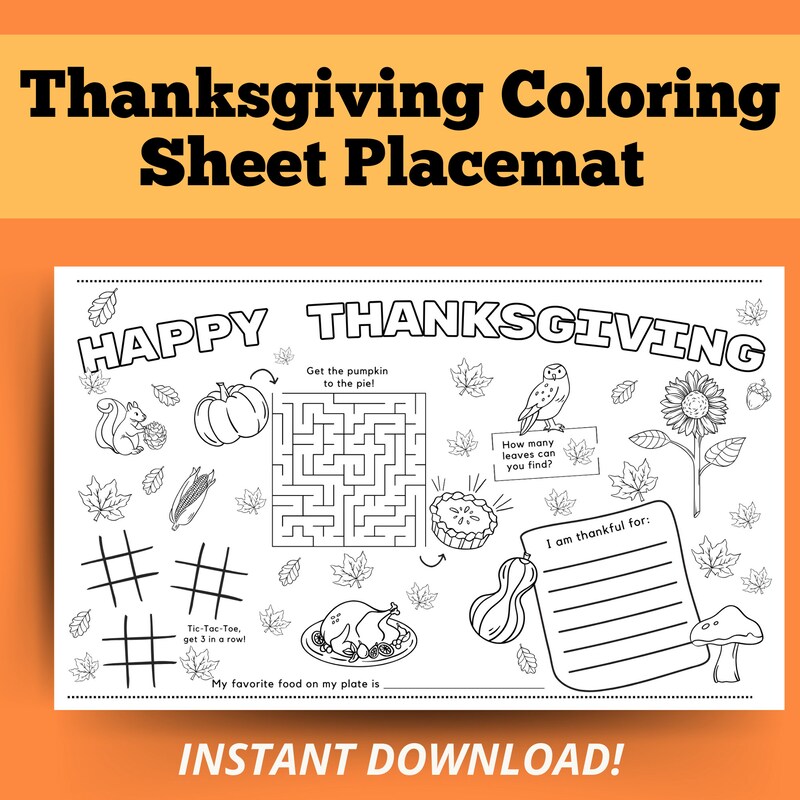 Paper Thanksgiving Placemats - Etsy