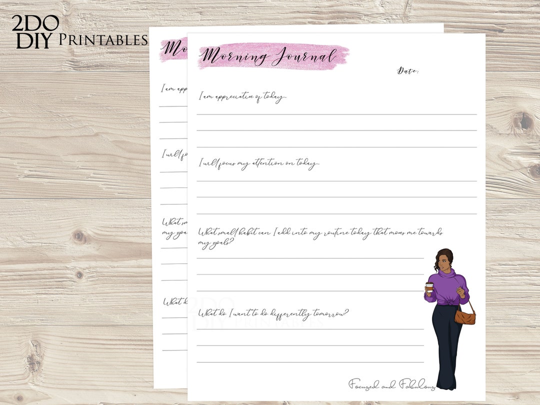 Morning Journal Weekly Planner Printable goals Tracker black Woman Girl ...