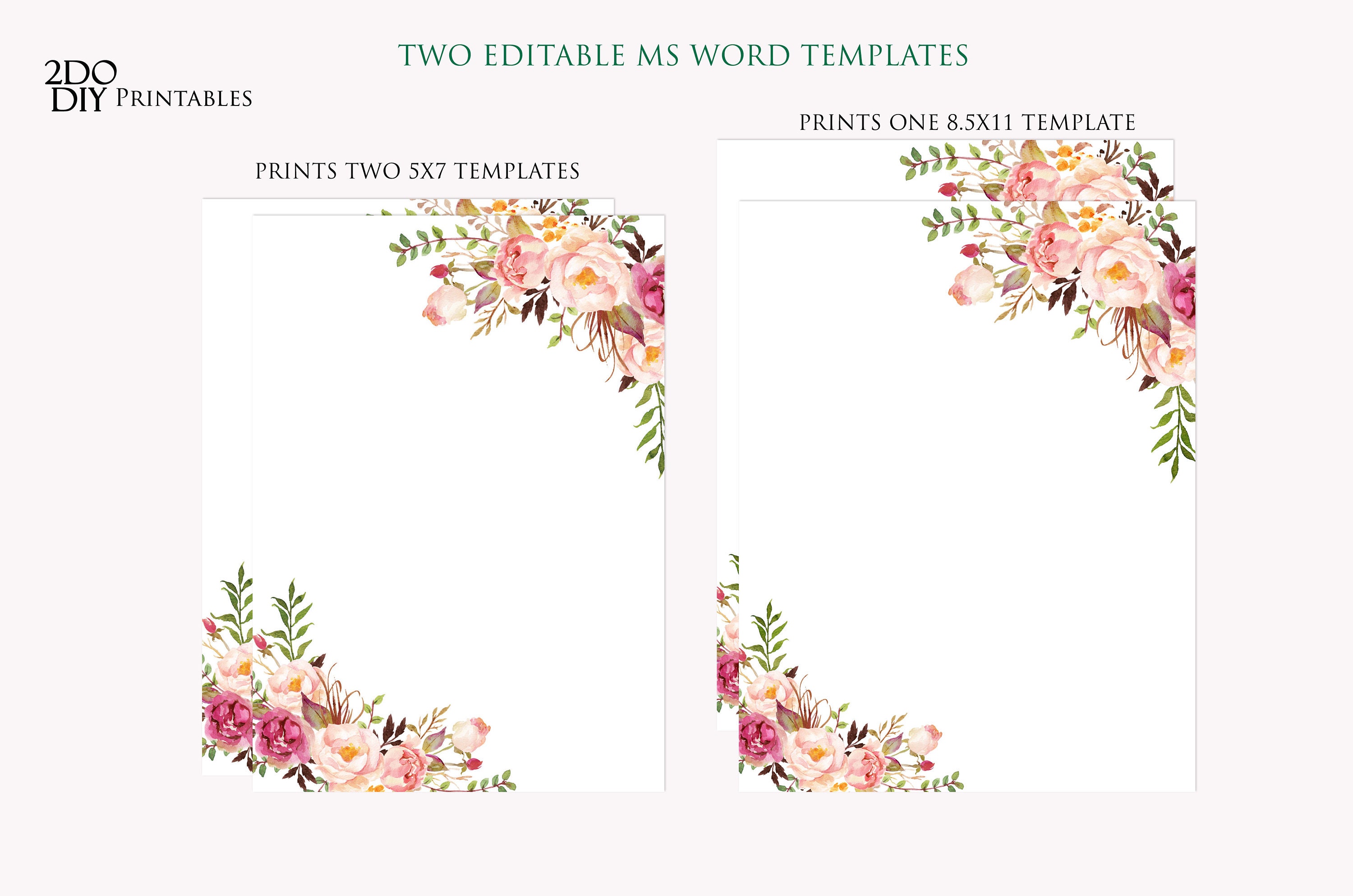 EDITABLE BLUSH Floral Template, Customize 5x7 Table Decor, Wedding ...