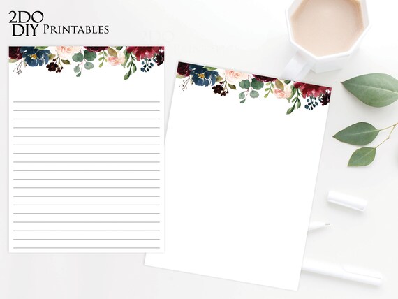 Burgundy Floral Boho Printable Stationery Digital Paper | Etsy