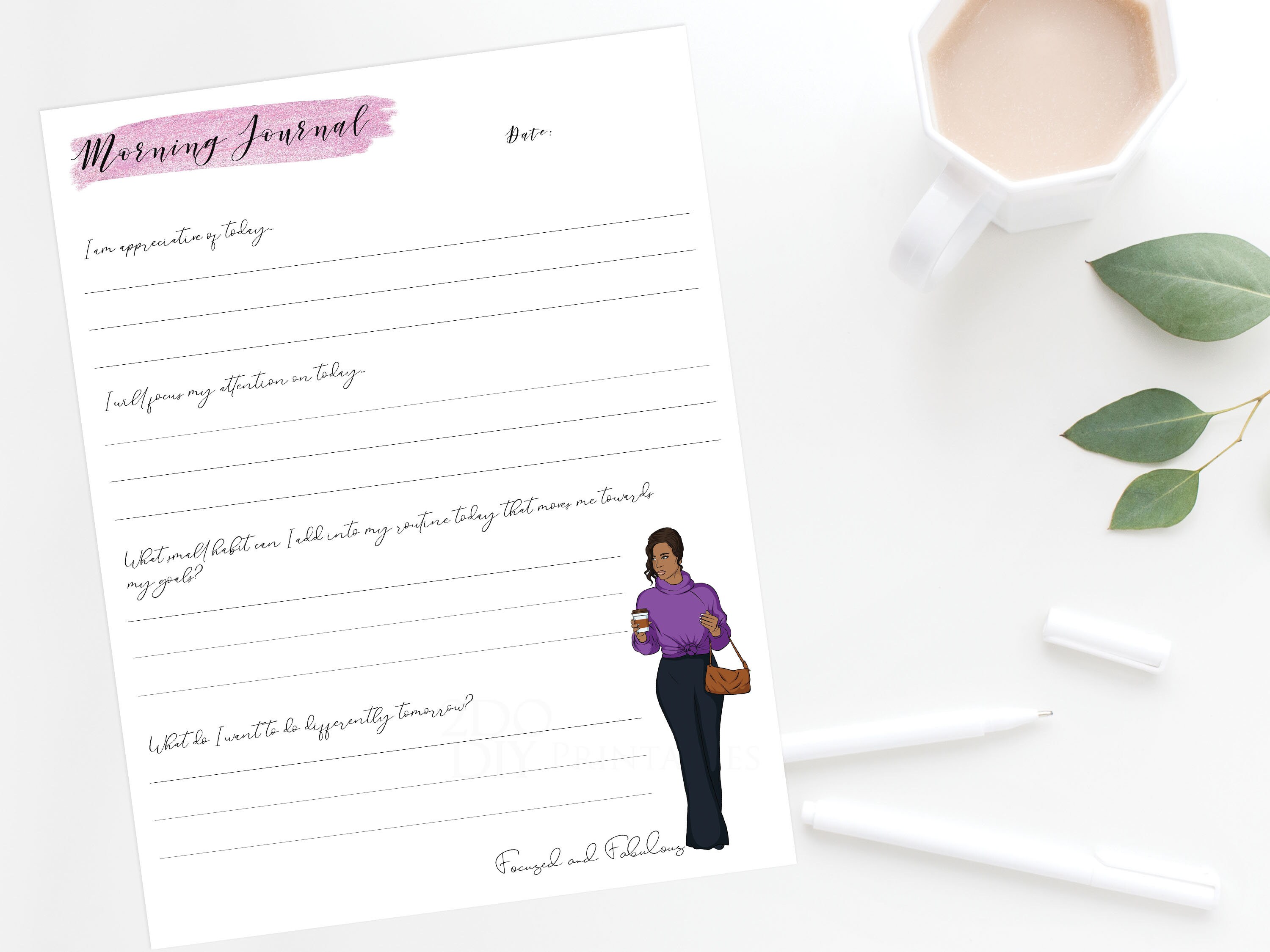 Morning Journal Weekly Planner Printable goals Tracker black Woman Girl ...