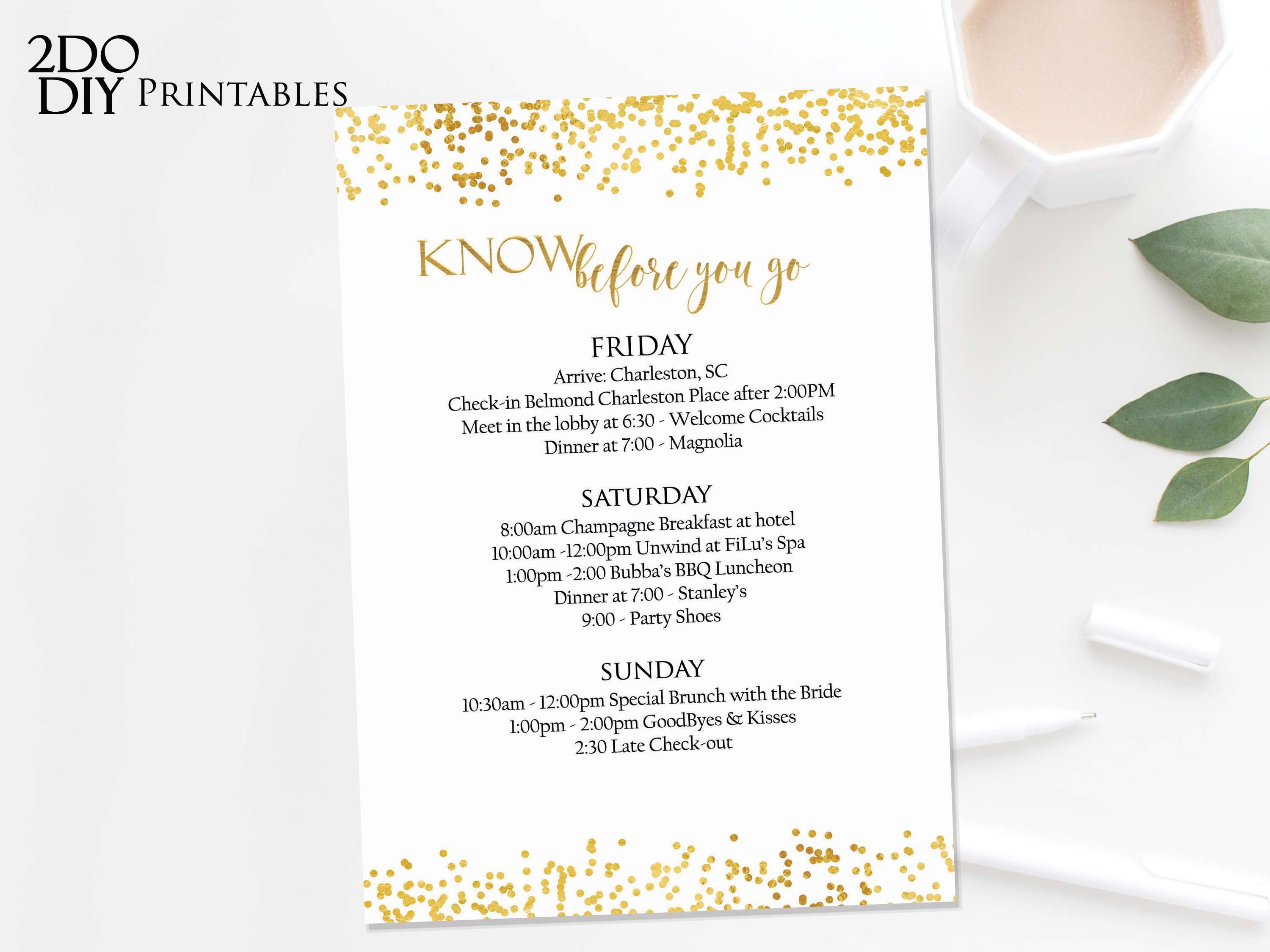 Bachelorette Itinerary Template Printable Bachelorette 