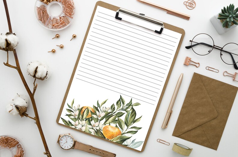 Citrus Printable Stationery Writing Paper 8.5x11 downloadable Note ...