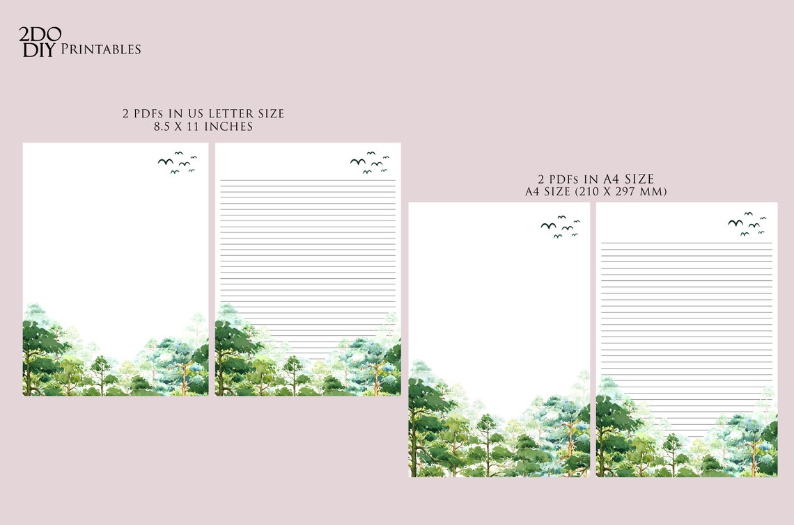 Green Forest Printable Stationery Paper 8.5x11 A4 - Etsy