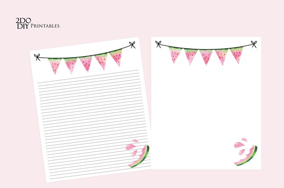Watermelon Stationery Paper Printable Summer Picnic | Etsy