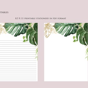Tropical Stationery Set Printable Writing Paper 8.5x11 7x5 Palm Leaves ...