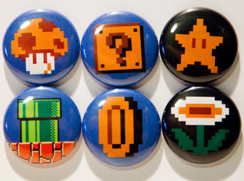 Set of 6 Super Mario Bros. 1 Pinback Buttons - Etsy