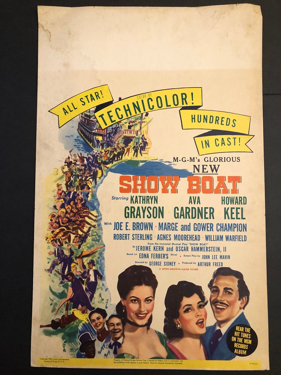Showboat 1952 MGM Musical Original Window Card Poster Unfolded Ava ...