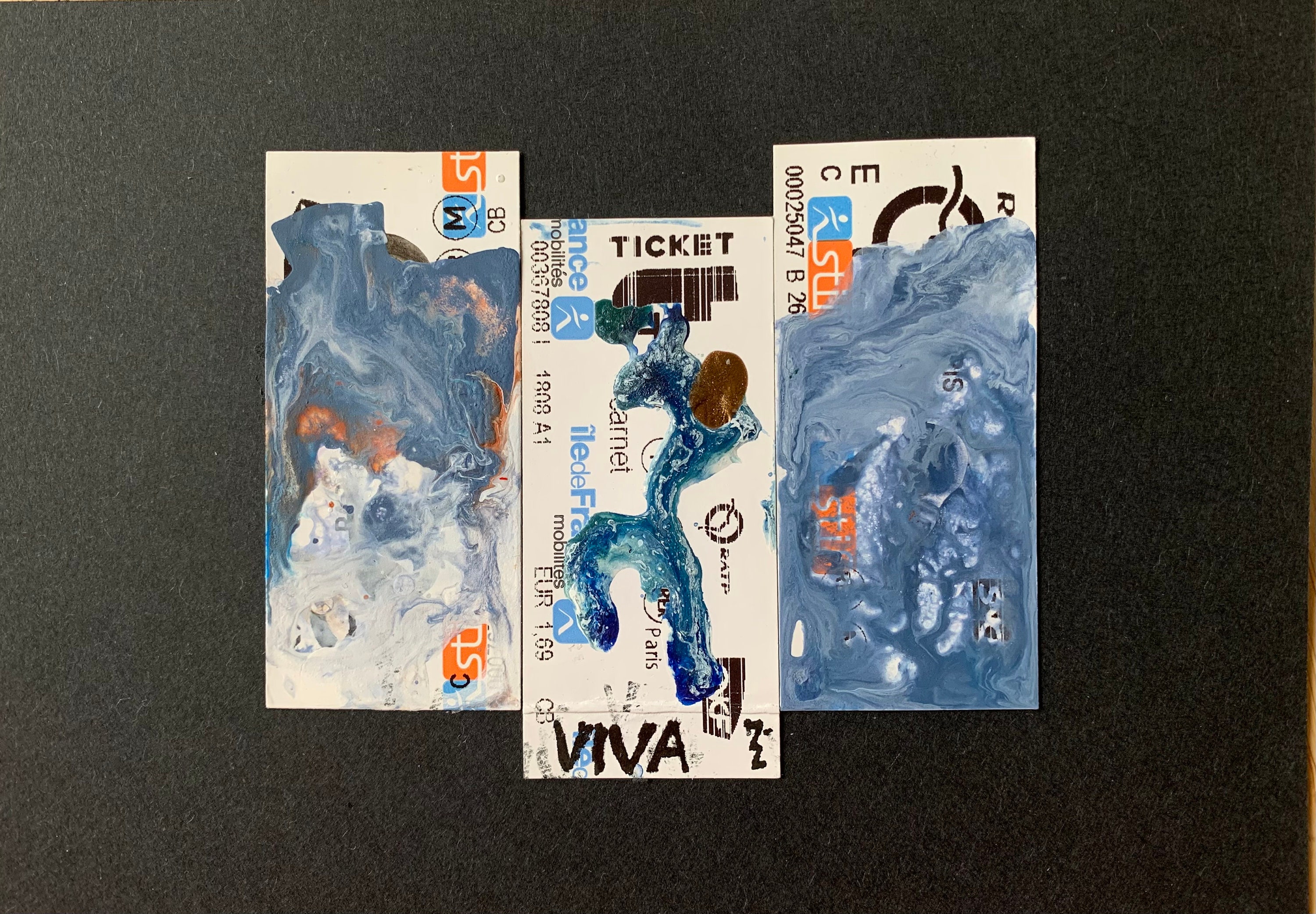 Mixed Media & Collage Mini painting blue abstraction Miniature art on ...