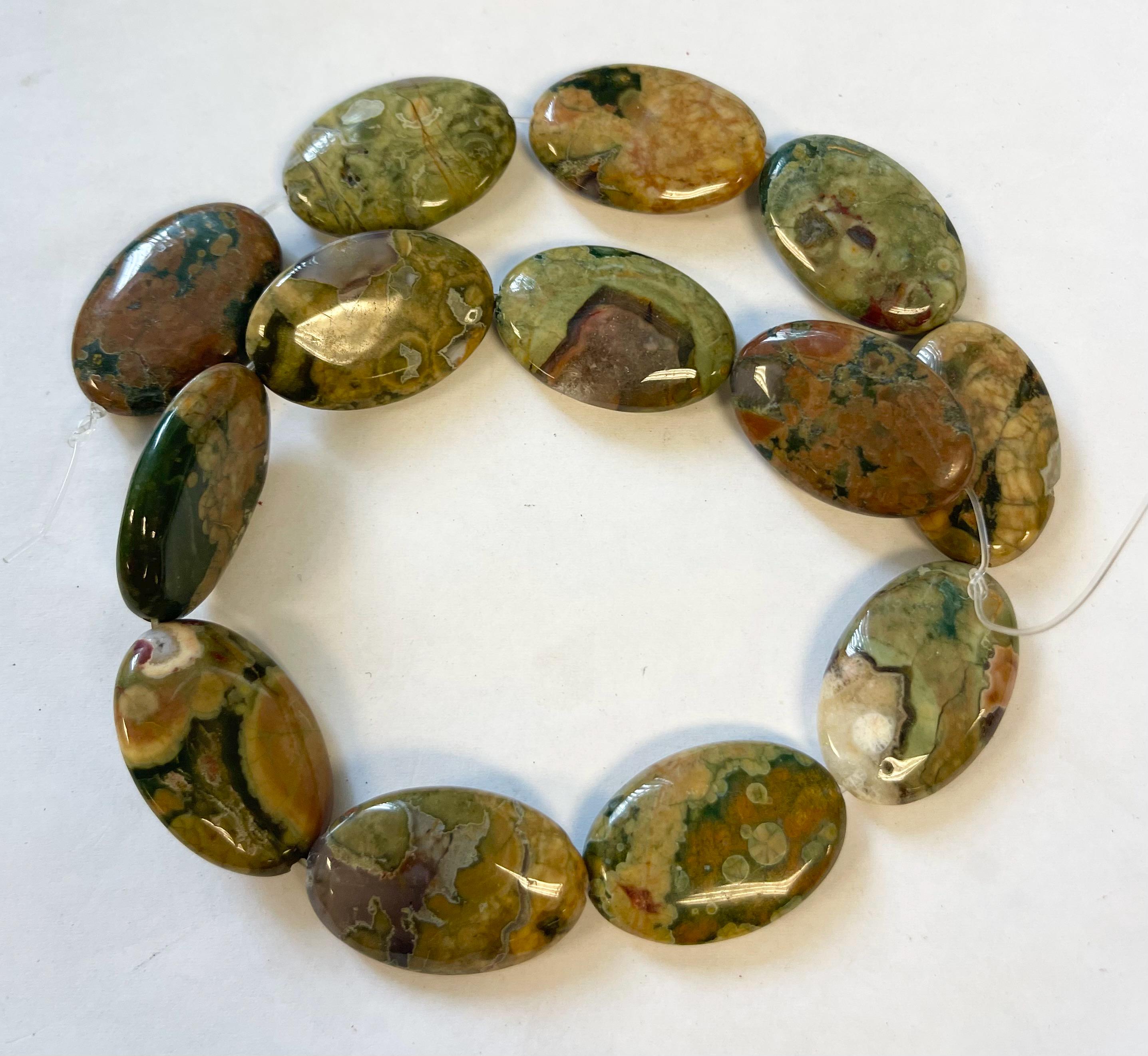 Rhyolite 30x20x7mm Flat Oval Gemstone Bead -15.5 Inch Strand - Etsy