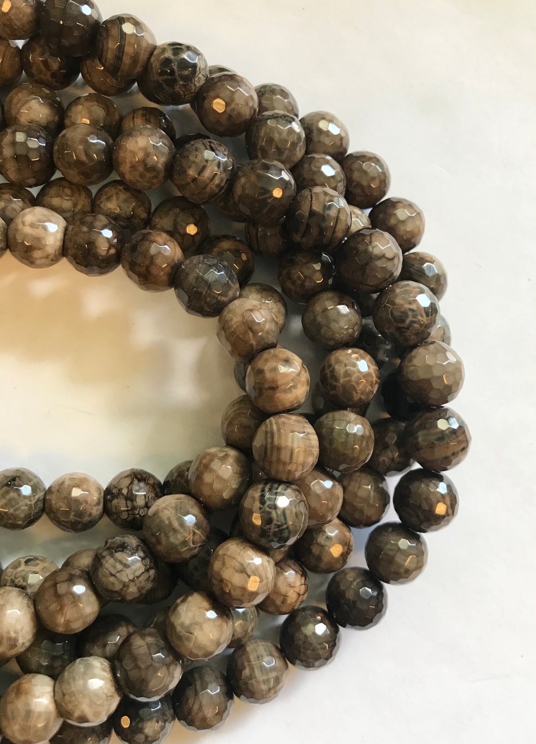 Brown Fire Agate Faceted Round Gemstone Bead-12mm-15.5 Inch Strand- - Etsy