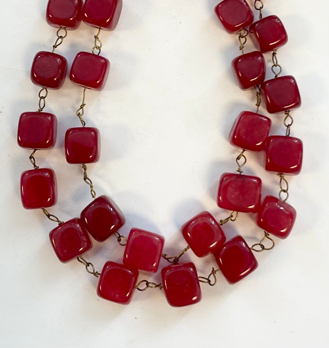 Chain Made With Ruby Jade 9x9mm Square Beads and Brass Wire--1 Foot/3 ...
