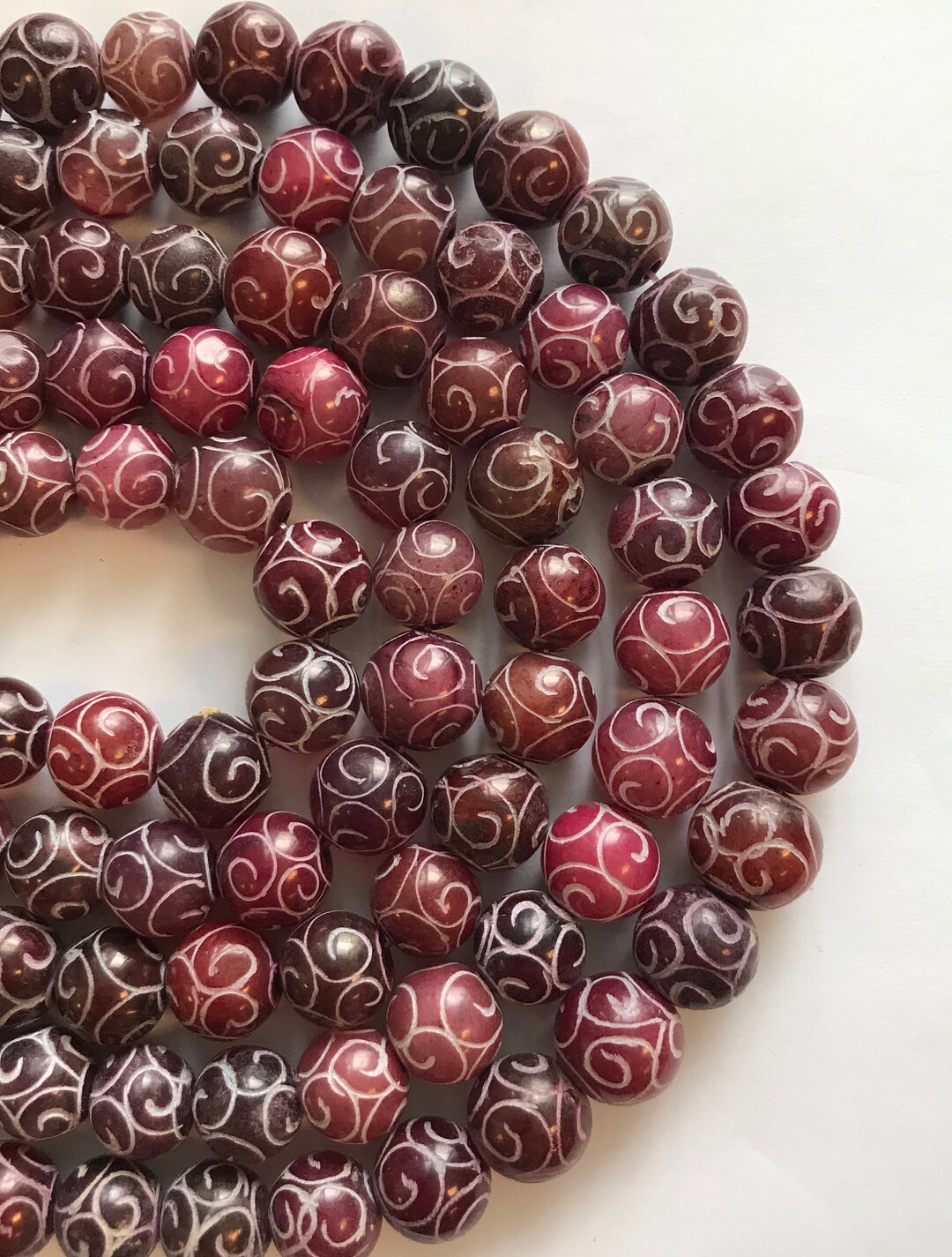 Ruby Jade 12mm 15mm Carved Round Gemstone Beads -15.5 Inch - Etsy