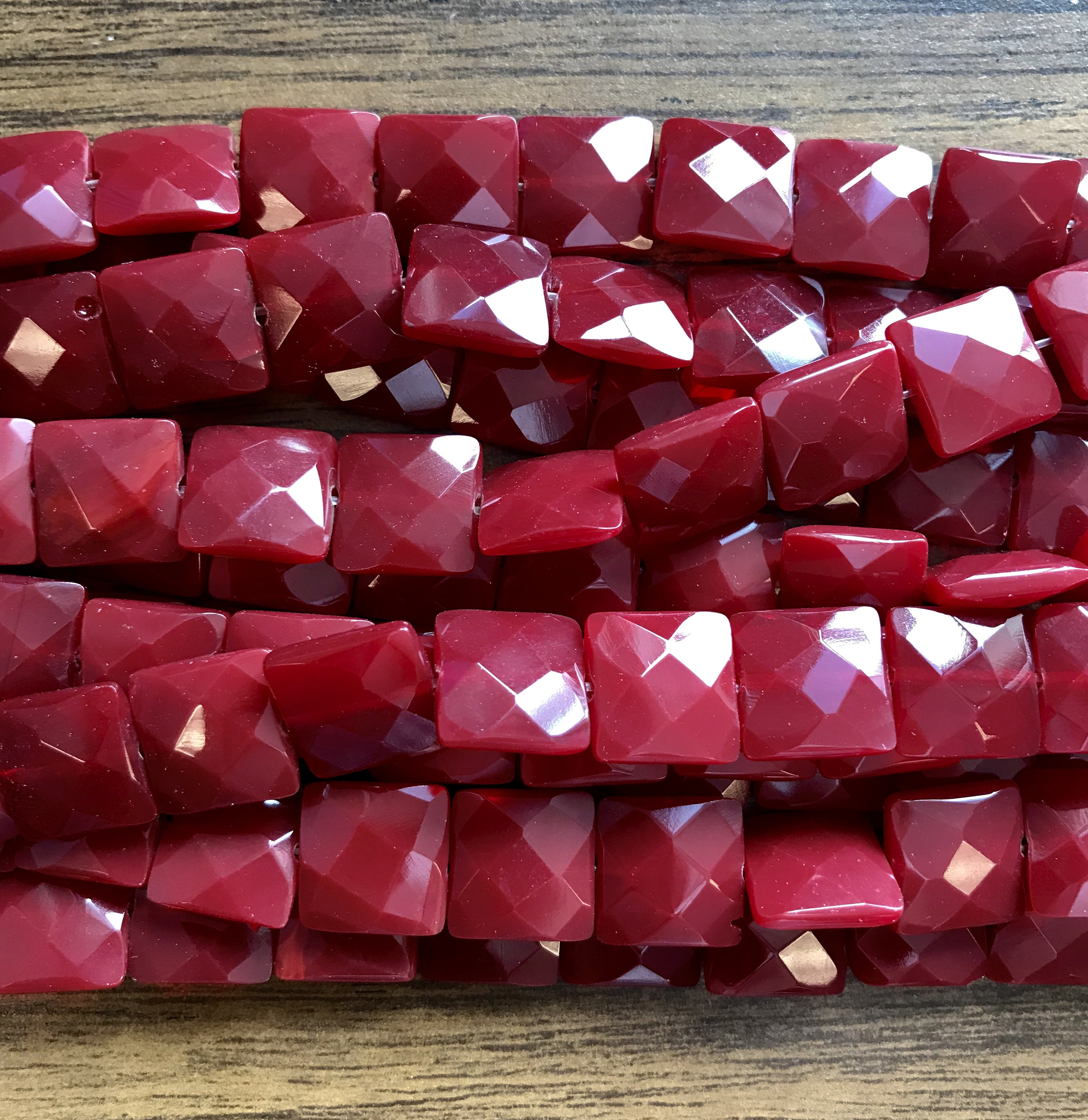 Ruby Quartz 12x5mm Faceted Flat Square Gemstone Beads -15.5