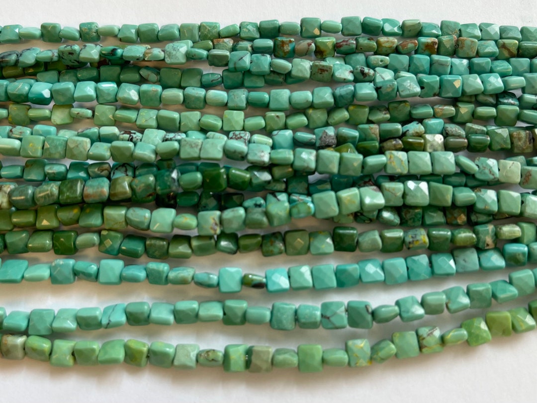 100% Natural Genuine Turquoise 4x2mm Faceted Square Gemstone Beads -15. ...