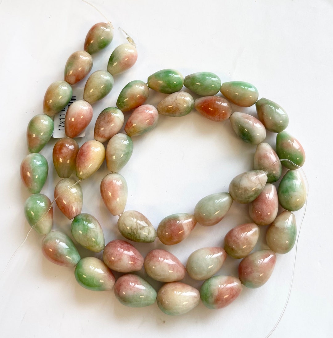 Watermelon Jade 18x12mm Teardrop Gemstone Beads--15.5 Inch Strand - Etsy