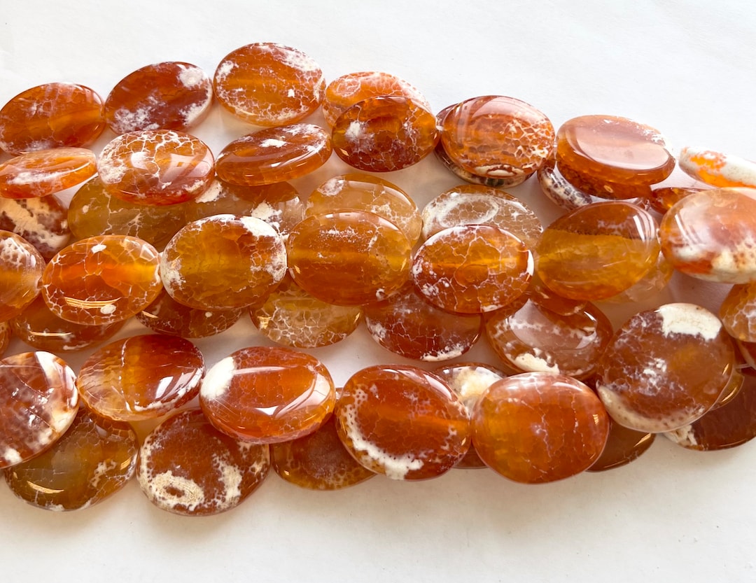 Natural Fire Agate 25x18x6mm Oval Gemstone Beads -7.5 Inch Strand - Etsy