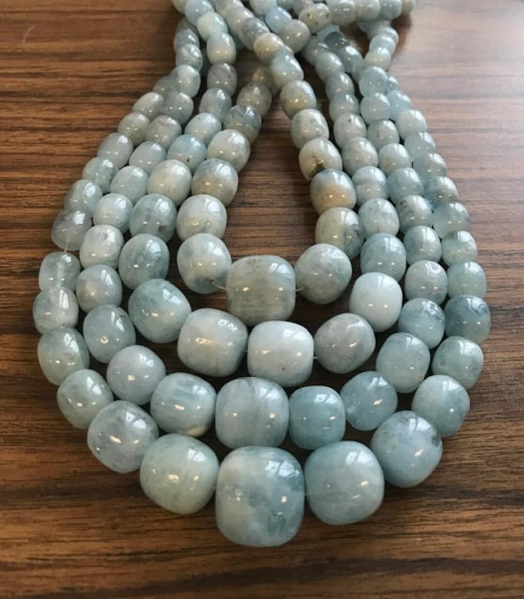 Natural Aquamarine (7-17)x(8-18)mm Graduated Barrel Gemstone Beads- -15 ...