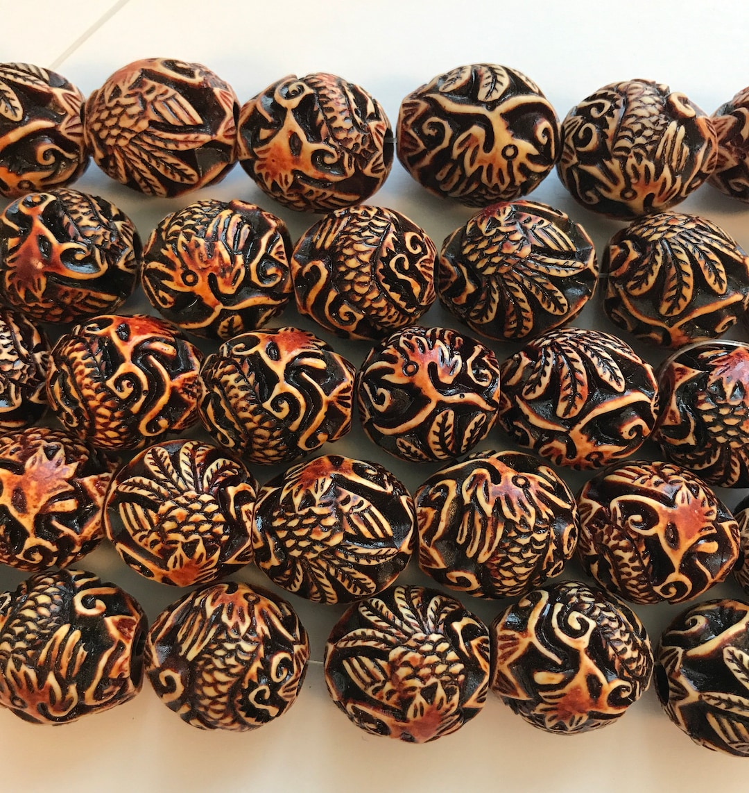 Bone 14mm Carved Round Gemstone Beads--12 Beads--7 Inch Strand - Etsy