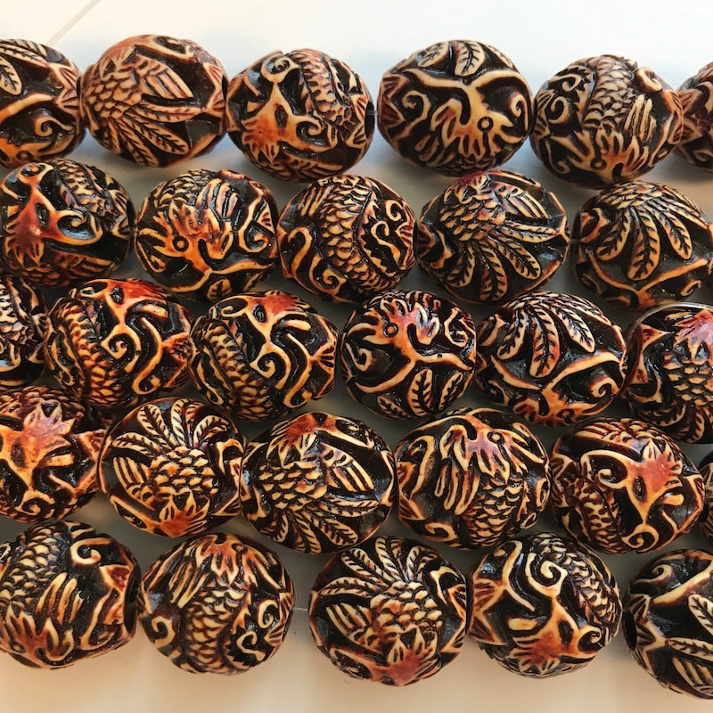 Carved Wood Bead - Etsy