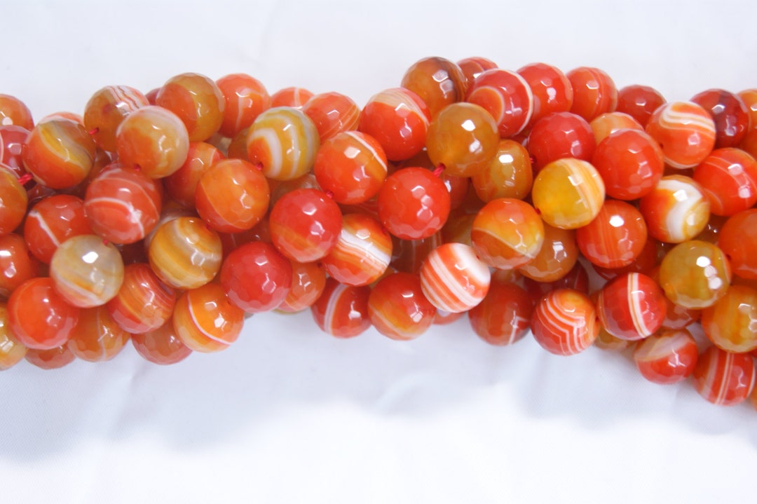 8mm Streak Agate Orange and White Faceted Round Gemstone Bead - 15.5 ...
