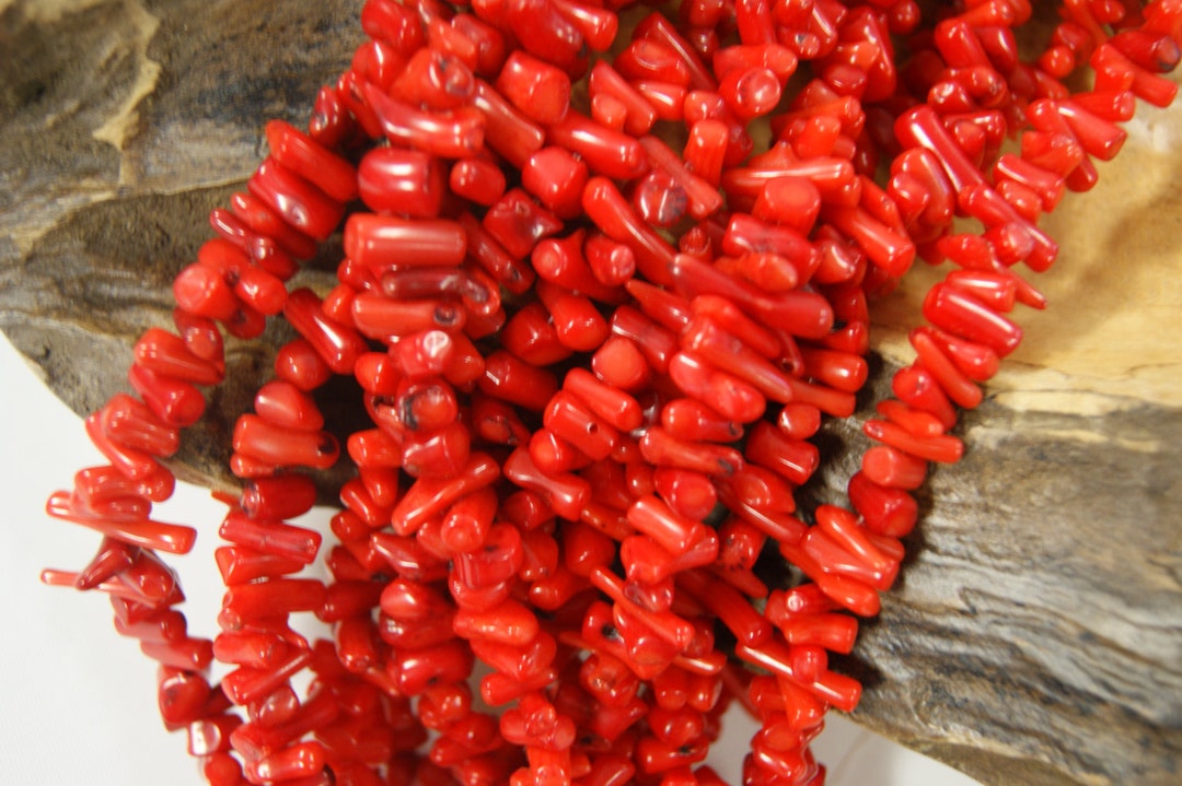 Coral Red Colored 9x4mm Stick Shaped Gemstone Bead 15.5 Inch Strand - Etsy
