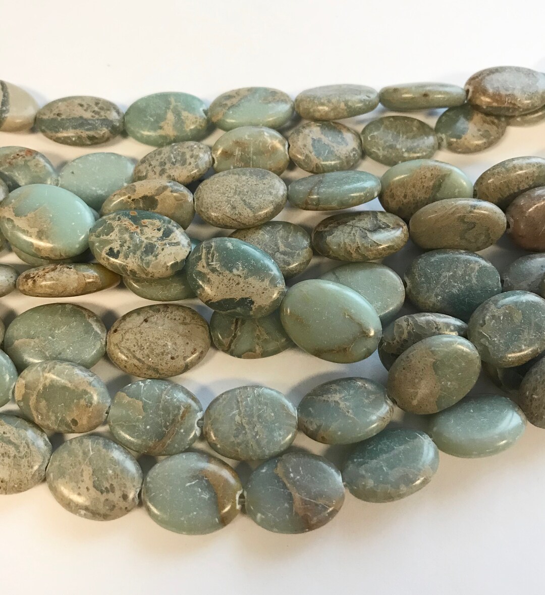 African Blue Opal 10x8x4mm18x13x6mm Flat Oval Gemstone Beads - 15.5 ...
