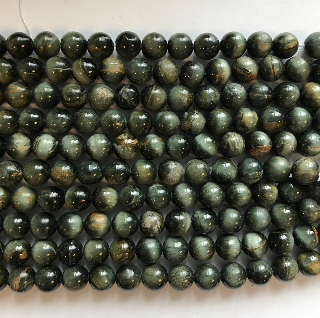 Natural Green Hawk's Eye 6mm 8mm 10mm 12mm Round Gemstone Beads - 15 ...