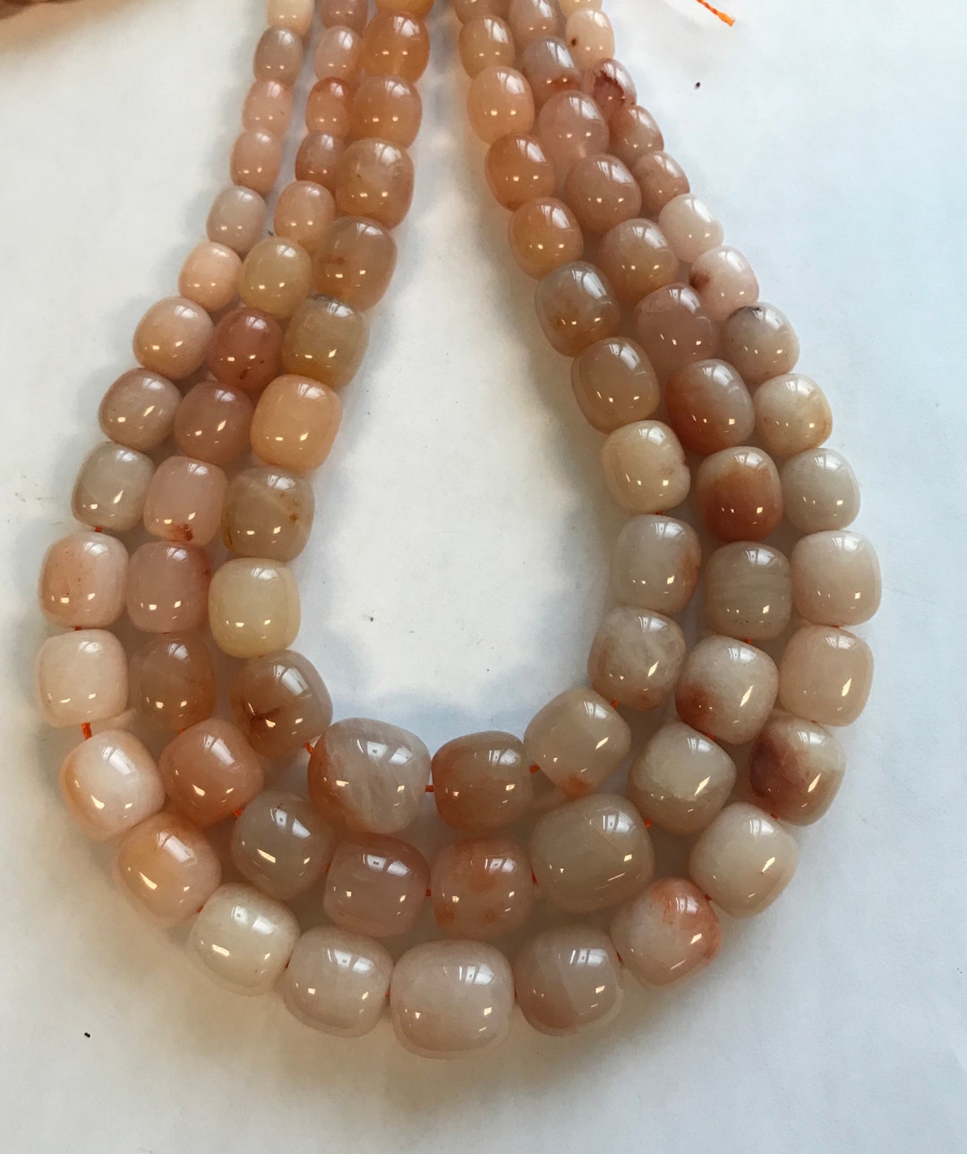 Natural Peach Jade 9x7mm--16x15mm Barrel Graduated Natural Gemstone ...