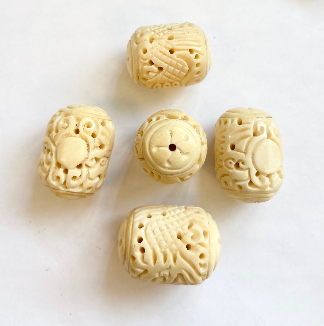 Carved Bone 34x24mm Barrel Bone Beads - Etsy