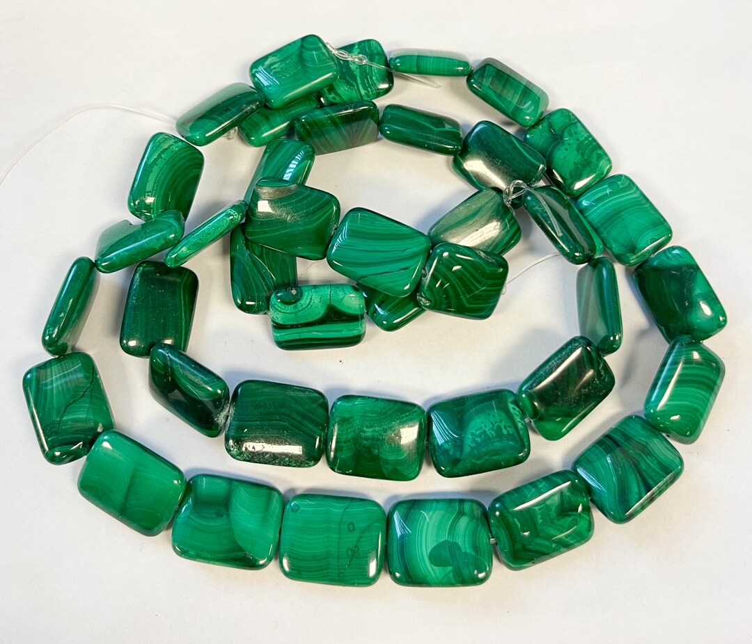 100% Natural Green Malachite Smooth Rectangle Beads 20x15x6mm Gemstone ...