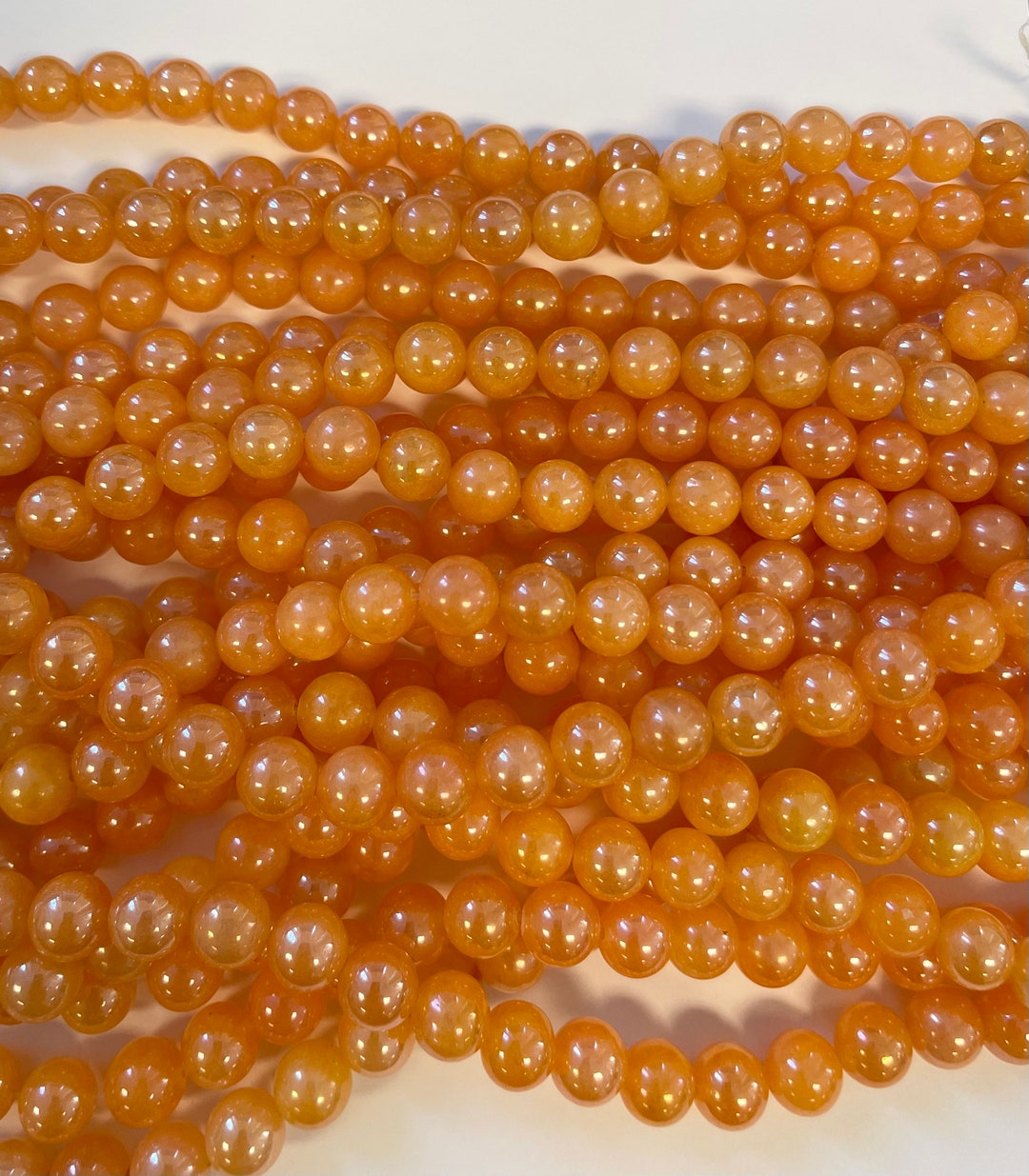 Orange AB Jade 8mm 10mm 12mm 14mm Round Gemstone Bead--15.5 Inch Strand ...
