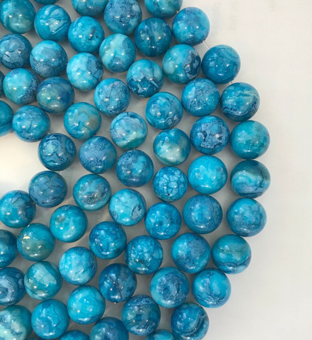 Blue Ocean Jasper 12mm Round Gemstone Bead-- -15.5 Inch Strand- - Etsy