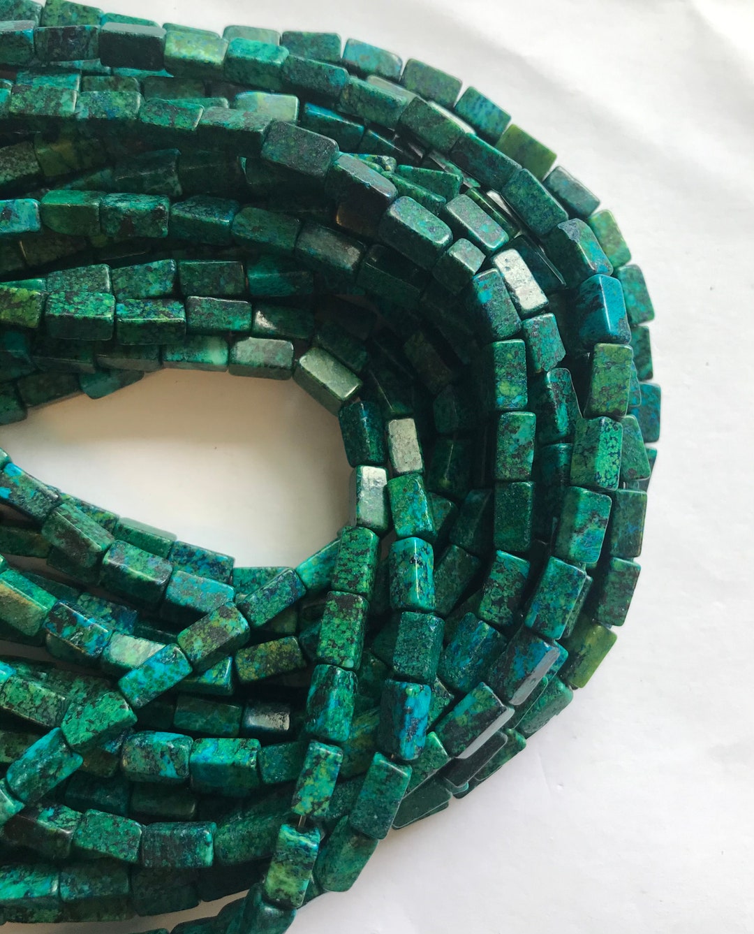 Chrysocolle 8x4mm Tube Perle de pierre précieuse 15.5 pouces brin ...