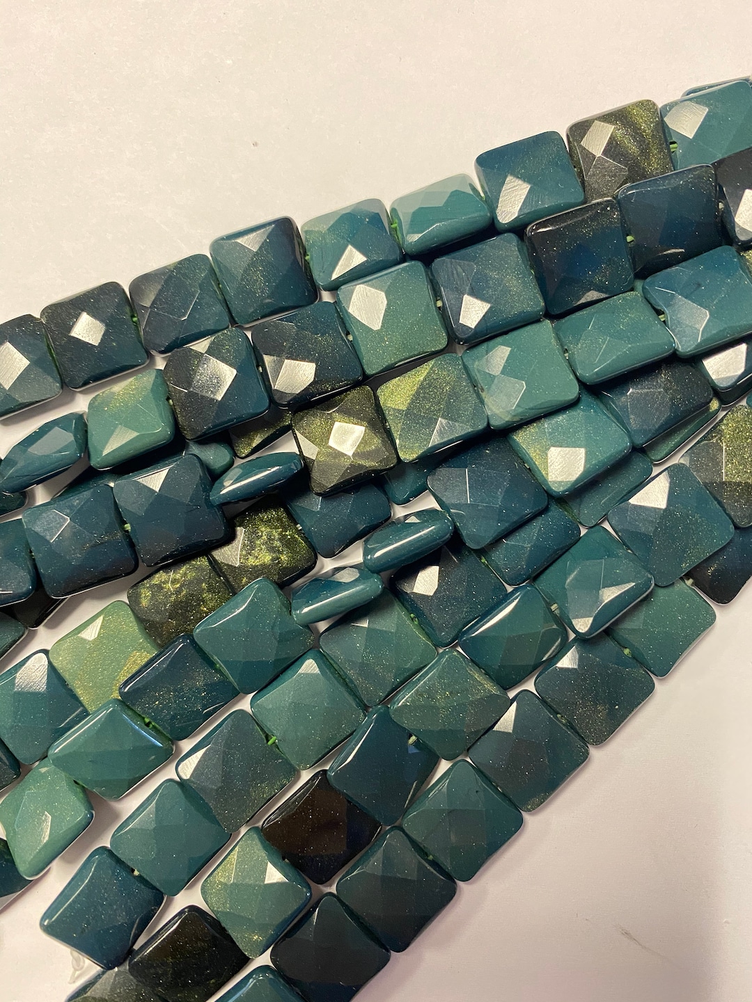 Green Gold Stone 12x12x5mm Faceted Square Gemstone Beads -- 15.5” - Etsy
