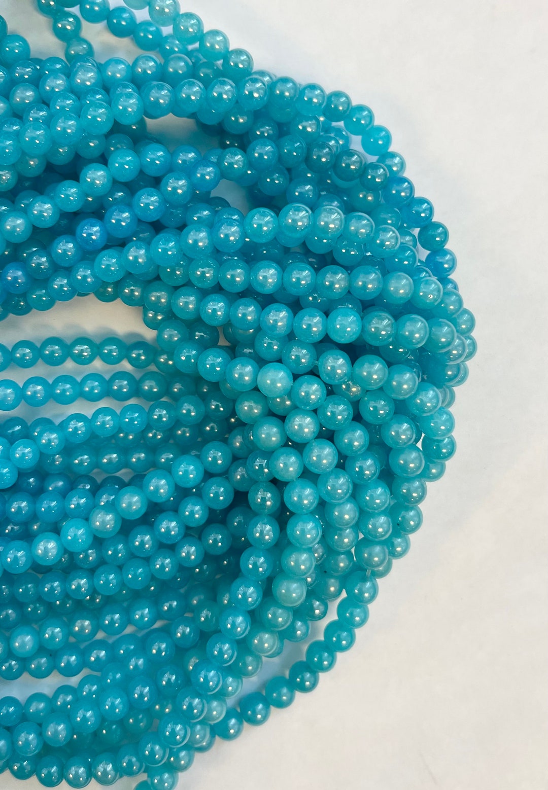 Blue Jade 4mm 6mm 8mm 10mm 12mm AB Round Gemstone Beads - 15.5 Inch ...